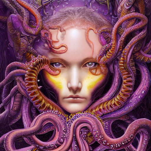 Krea Ai Purple Eyed Girl With Tentacles On Her Head Pho