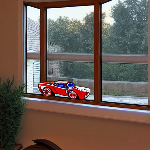 KREA AI - Lightning McQueen-shaped balcony window from insid...