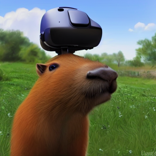 KREA AI - photorealistic capybara wearing VR helmet