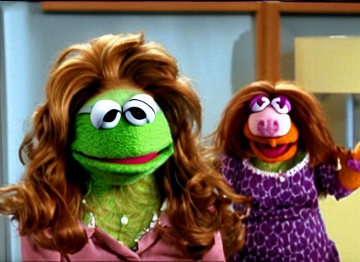 KREA AI - film still of muppet!!!!! pam beesly!!!! as a mupp...