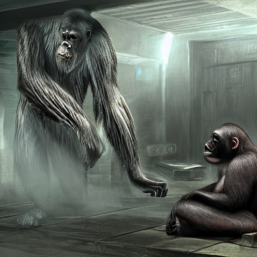 KREA AI - Steam computer in ancient time surrounded by apes,...