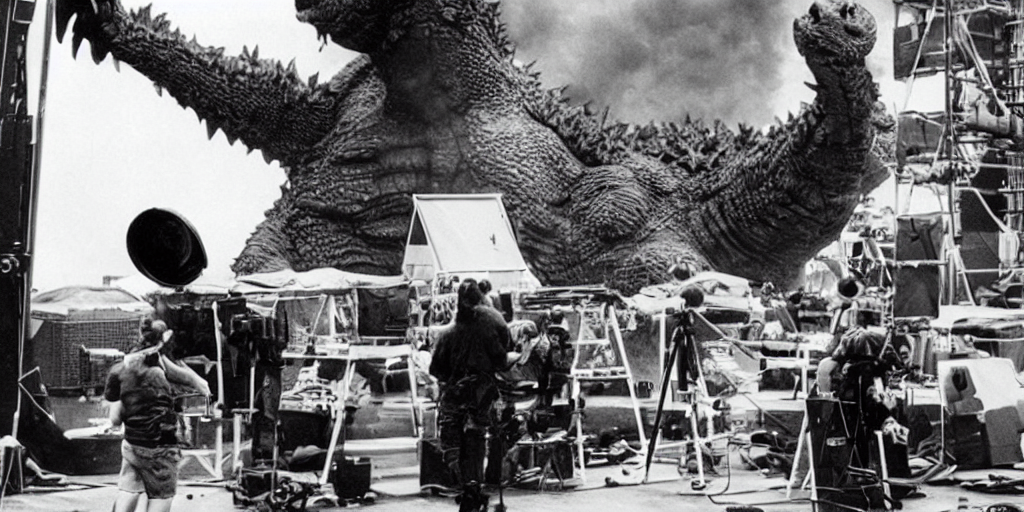 KREA AI - photo of godzilla drinking a cup of coffee while t...