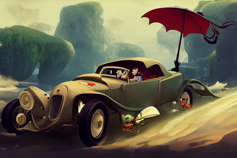 KREA AI - a cartoony 1930 car, in the style of Rayman origin...