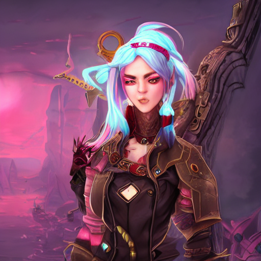 KREA AI - jinx from arcane sitting on a bridge seeing halluc...