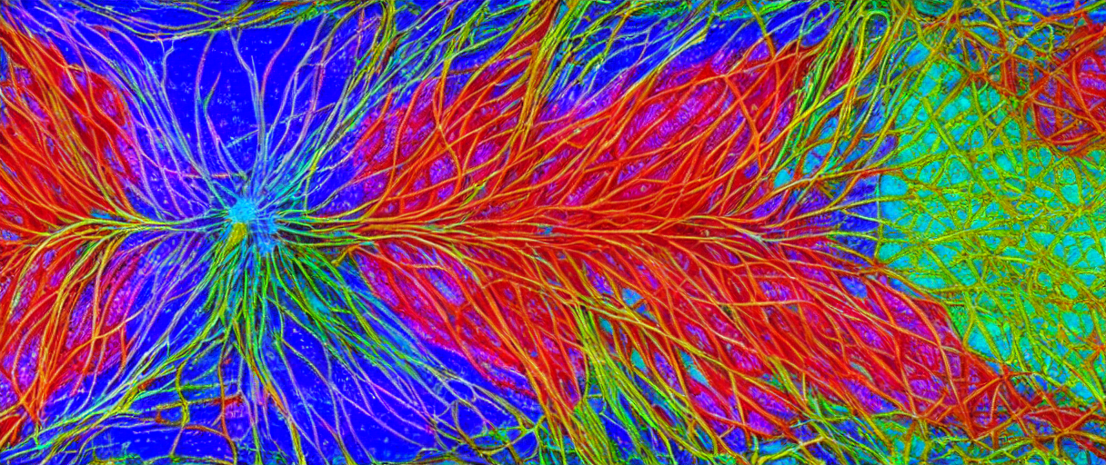 KREA AI - brainbow, neuron nerve cells with nucleus, dendrit...