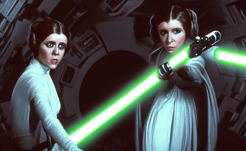 KREA AI - screenshot portrait of Princess Leia using her lig...