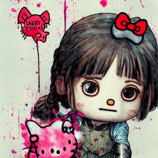 KREA AI - arya stark ripping hello kitty doll by Jean-Baptis...