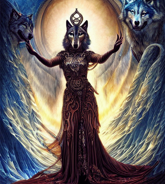 KREA AI - goddess of the wolves, tarot card, ornate, digital...