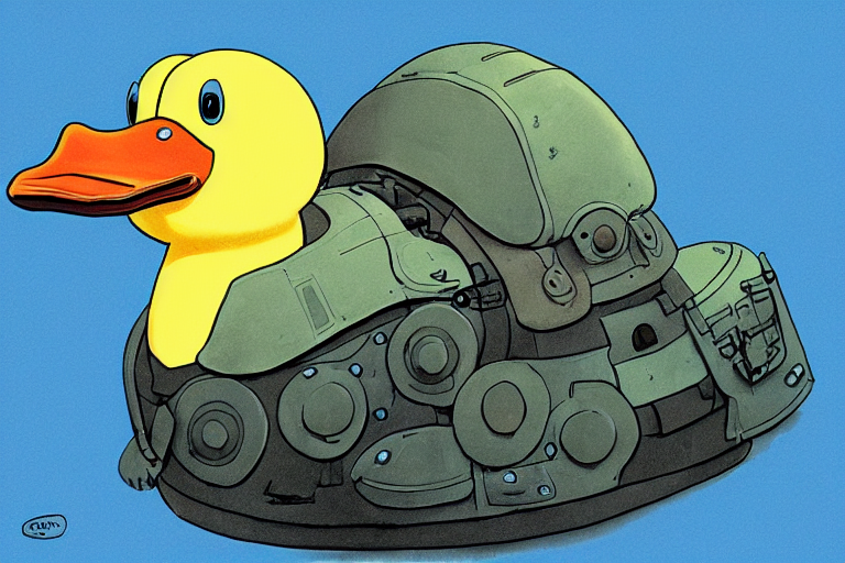 KREA AI - illustration of a heavily armoured mechanical duck...