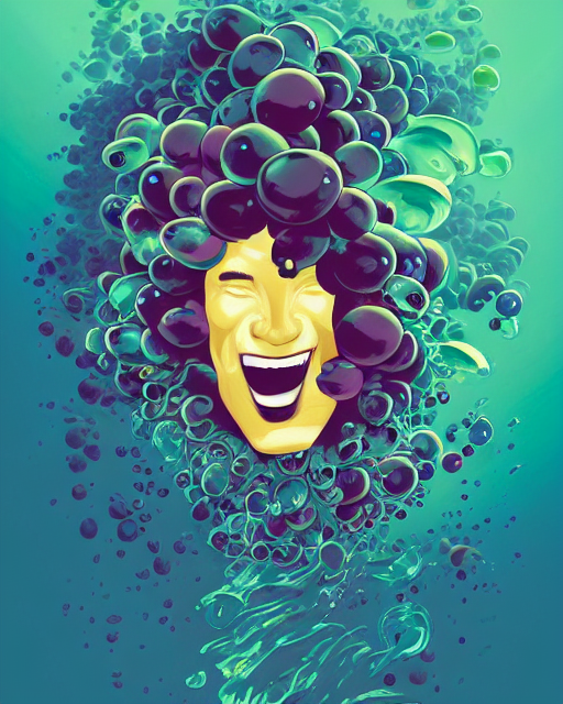 KREA AI - friendly batch of grapes with a smile, chaotic sto...