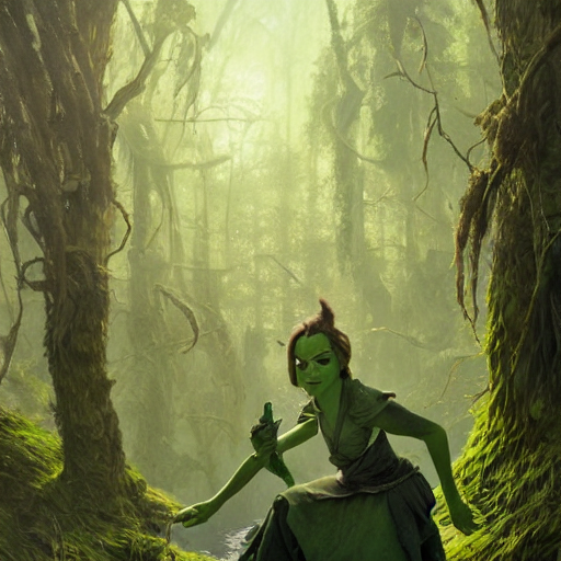 KREA AI - Emma Watson as the green swamp ogre Fiona in Shrek...