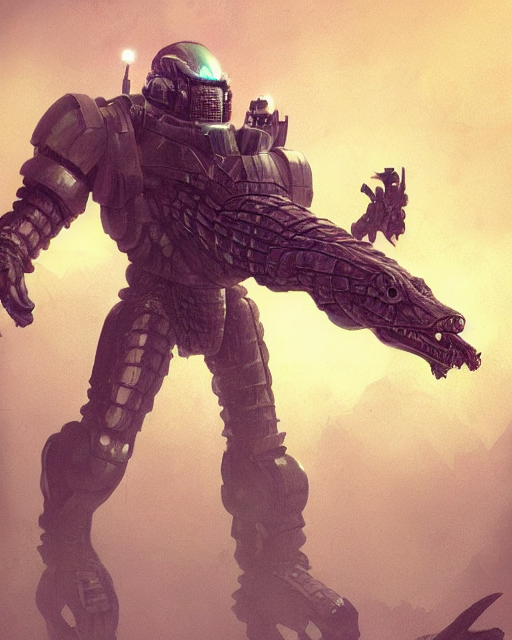 KREA AI - Sci-Fi Crocodile alien, armored, big, art by Kashi...