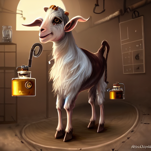 KREA AI - a goat who is a mad scientist, wearing a lab coat,...
