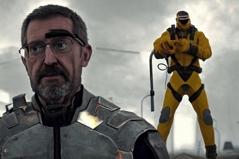 KREA AI - vfx movie closeup real life gordon freeman holding...