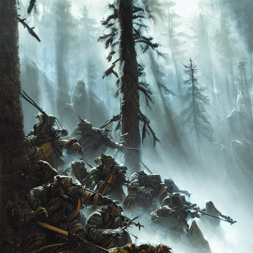 KREA AI - army of orcs charging through a dark forest, torch...