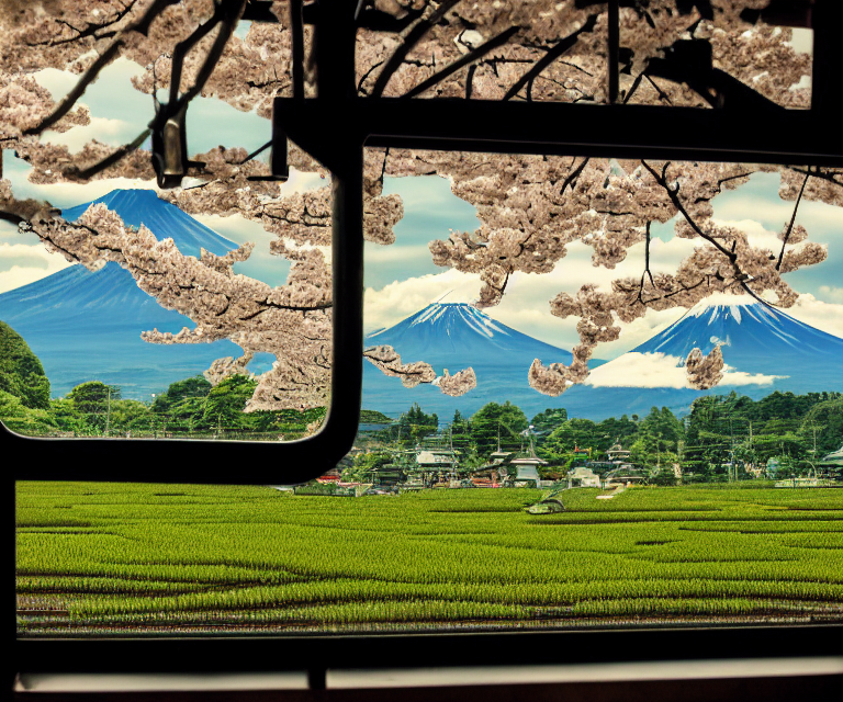 KREA AI - a photo of mount fuji, japanese ladscapes, rice pa...