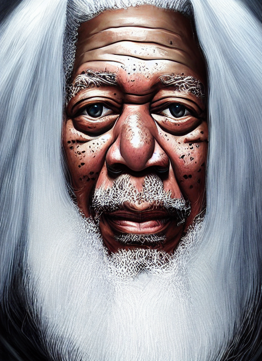 KREA AI - portrait of morgan freeman as evil saurman the whi...