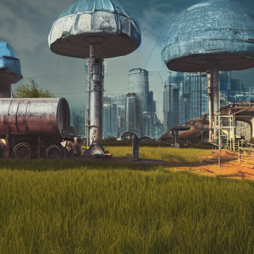 KREA AI - fully detailed landscape of a cyberpunk farm , wat...
