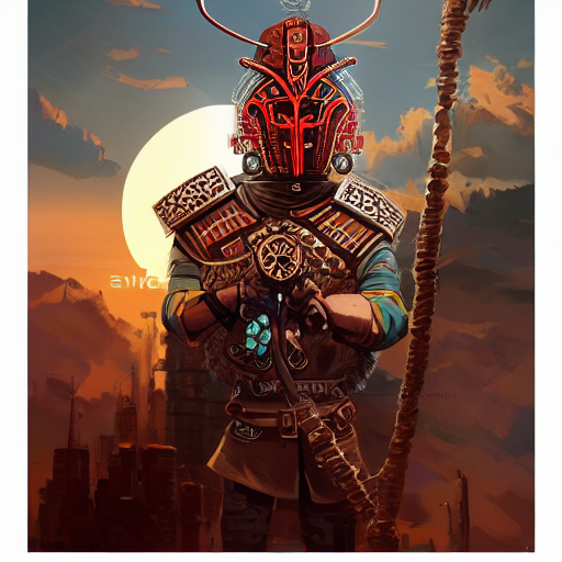 KREA AI - cyberpunk viking helmet mask aztec warrior goddess...