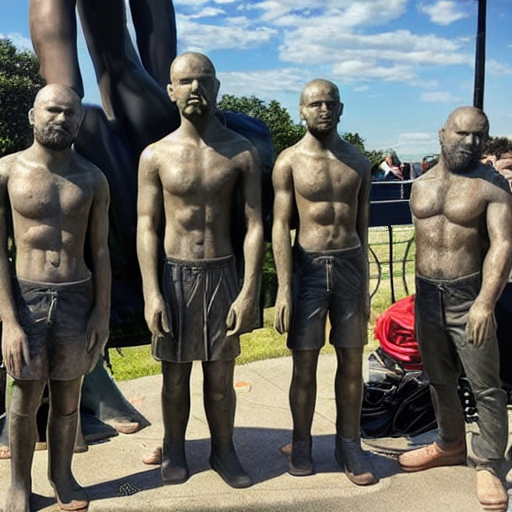 KREA AI - group of young men worshipping giant statue of joe...