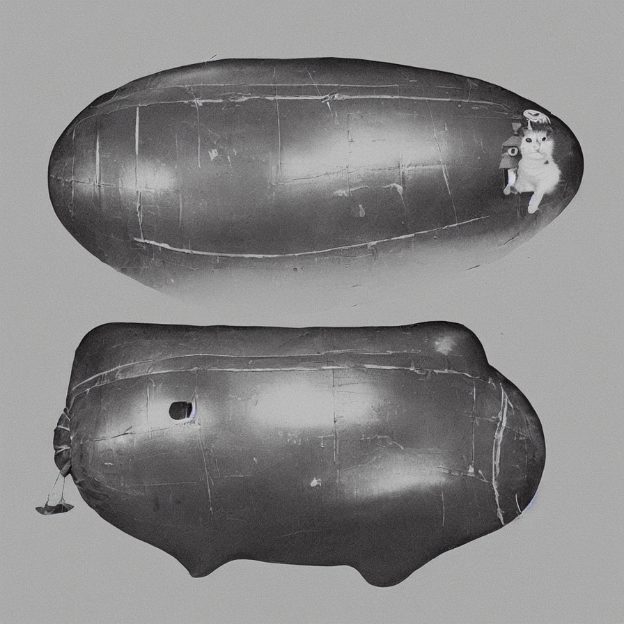 KREA AI - “1920s floating blimp shaped like a cat”