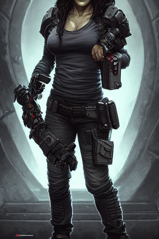 KREA AI - gina carano as a shadowrun ork with prothesis grey...