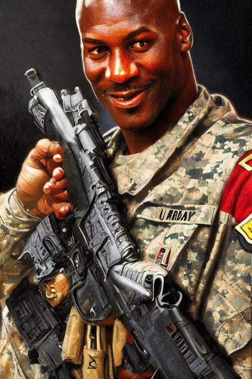 KREA AI - michael jordan wearing a us soldier uniform and gu...