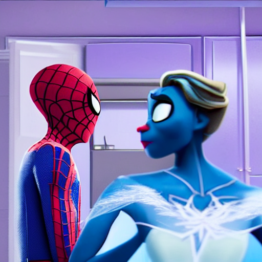 Krea Ai Spiderman And Pregnant Elsa Talking In The Kitchen