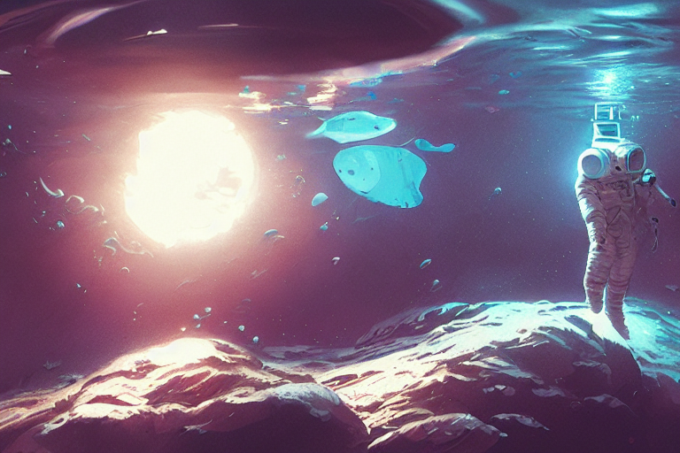 KREA AI - astronaut underwater in the ocean at night, volume...