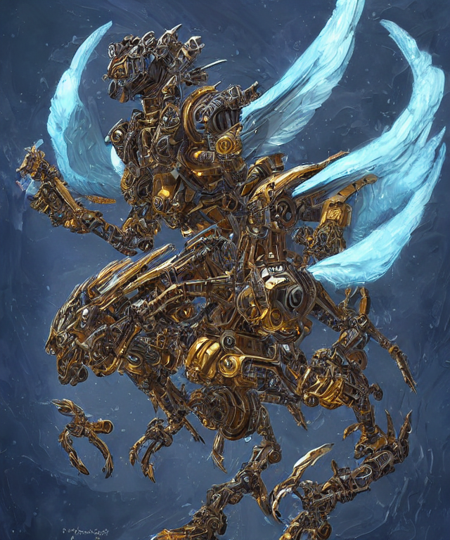 KREA AI - a mech manticore with large wings, subject centere...