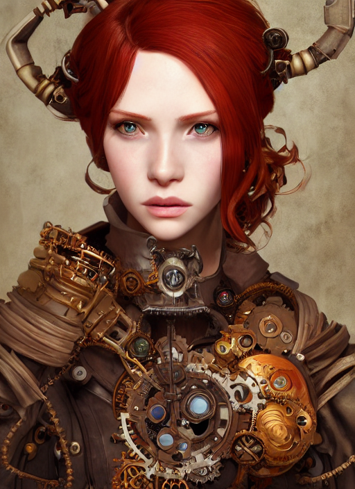 KREA AI - steampunk portrait of a redhead female, hyper deta...
