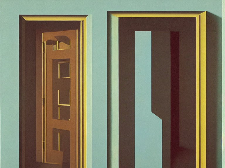 KREA AI - infinite recurrsion of doors painting by rene magr...