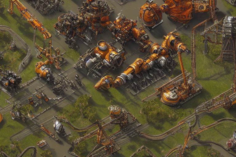 KREA AI - factorio, art by den beauvais and rudolph belarski...