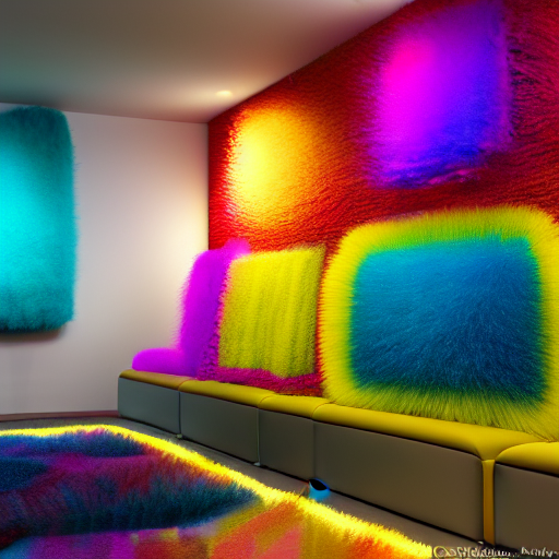 KREA AI - : colorful abstract fuzzy sculpture art on the wal...