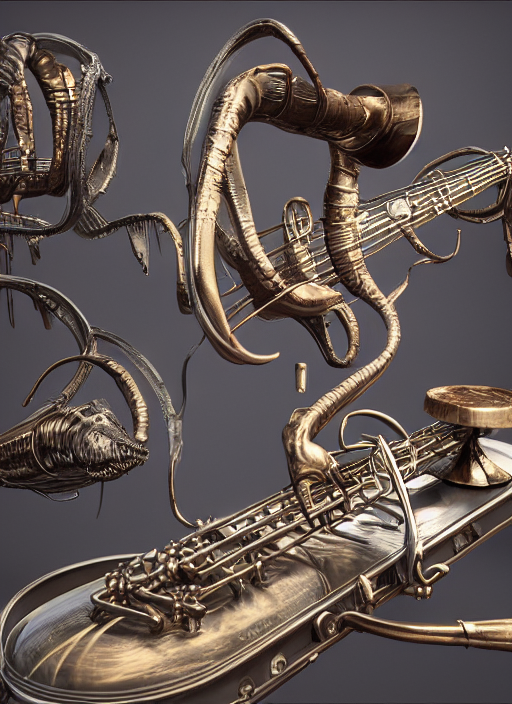 KREA AI - strange surrealist detailed musical-instruments!!