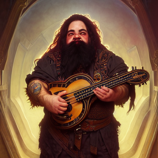KREA AI - portrait painting of dwarven bard with a badass ba...