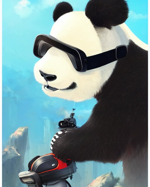 KREA AI - a panda wearing a VR headset. By Makoto Shinkai, S...