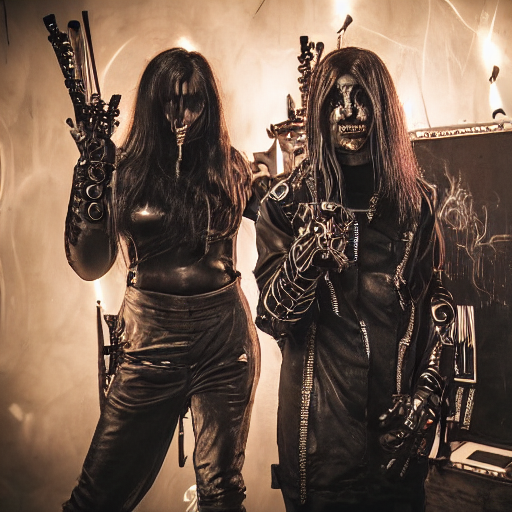 KREA AI - cyberpunk black metal band, guitarists, bassist, d...