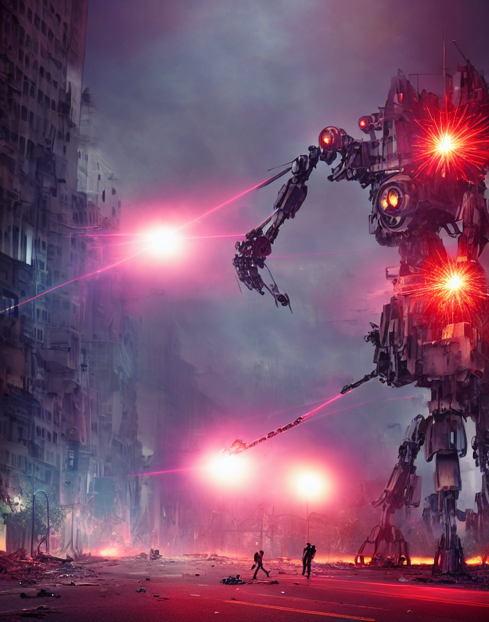 KREA AI - huge giant mechanical mecha tripod monster firing ...