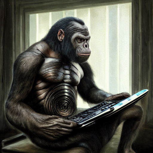 KREA AI - Ape using steam computer in ancient time, highly d...