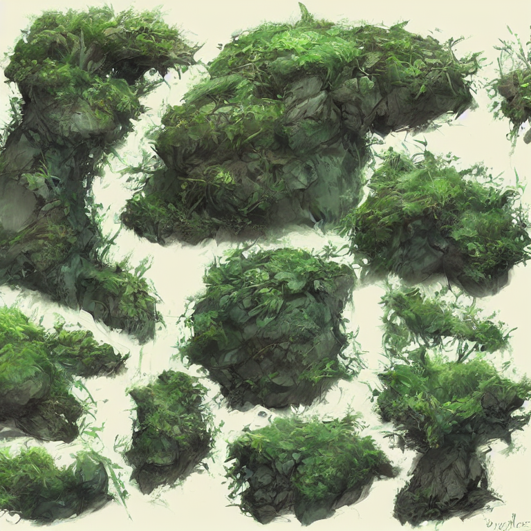 KREA AI - lush bushes concept art, detailed diagrams, aesthe...