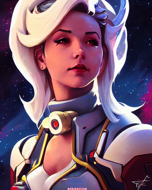 KREA AI - mercy from overwatch, in space, character portrait...