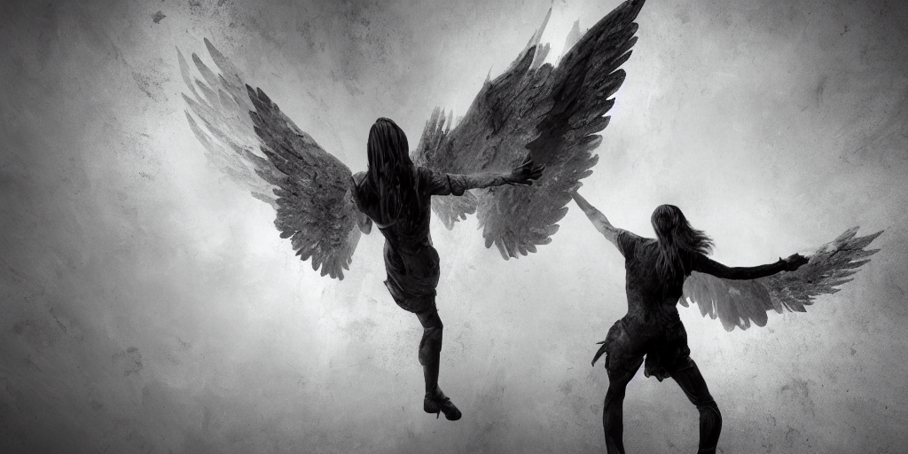 KREA AI - angel getting its wings ripped apart and pushed of...