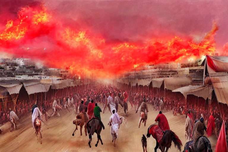 KREA AI - karbala battle field, imam hussain, horses and peo...