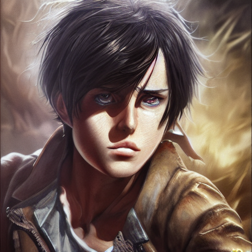KREA AI - eren yeager concept art, detailed oil painting, hi...