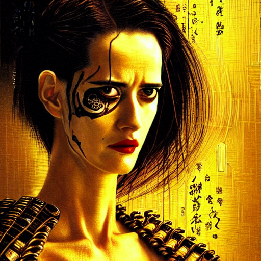 KREA AI - eva green in cyberpunk samurai outfit, atmospheric...