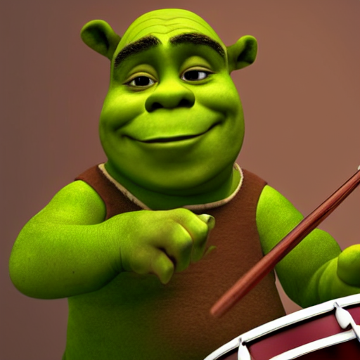 KREA AI - Shrek playing the drums, render animation, 4k