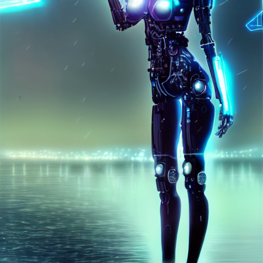 KREA AI - a beautiful cyborg - angel girl!! standing on a la...