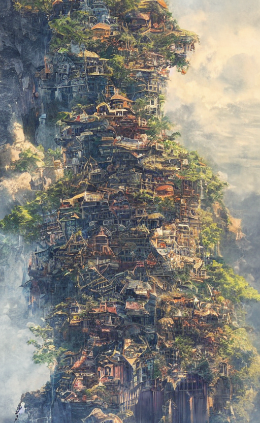 KREA AI - japanese rococo architecture city on a cliff, airs...