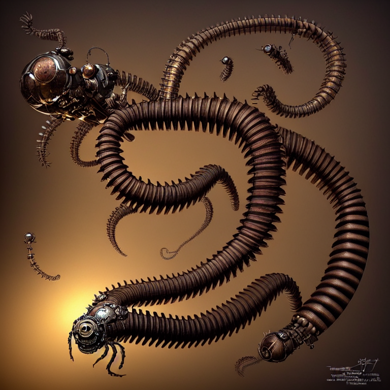 KREA AI - 3 d model steampunk robot millipede, unreal engine...